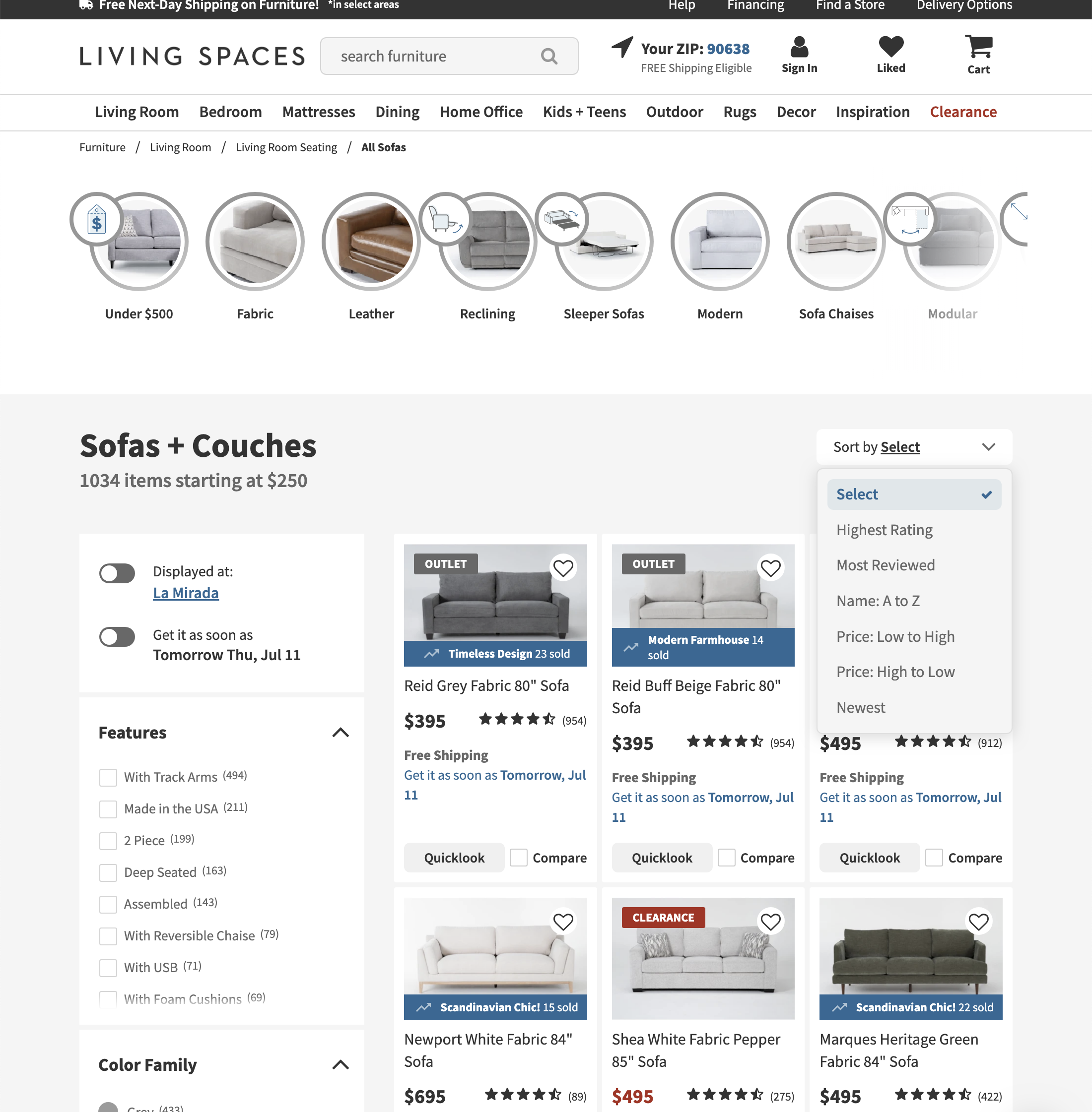 Living Spaces’ Sorting Tool – 58 of 520 Sorting Tool Examples – Baymard Institute